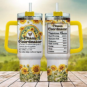 UNILYLY Chaos Coordinator Nutrition Facts, Rainbow Leopard Handle Flower Black Floral, Tumbler 40 Oz With Handle Lid And Straw, Chaos Coordinator Gifts, Floral Coffee Hot And Iced