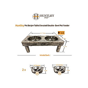 Huntley Equestrian Pet Berjen Table Elevated Double Bowl Pet Feeder, Brown Wash (Large) (02189)