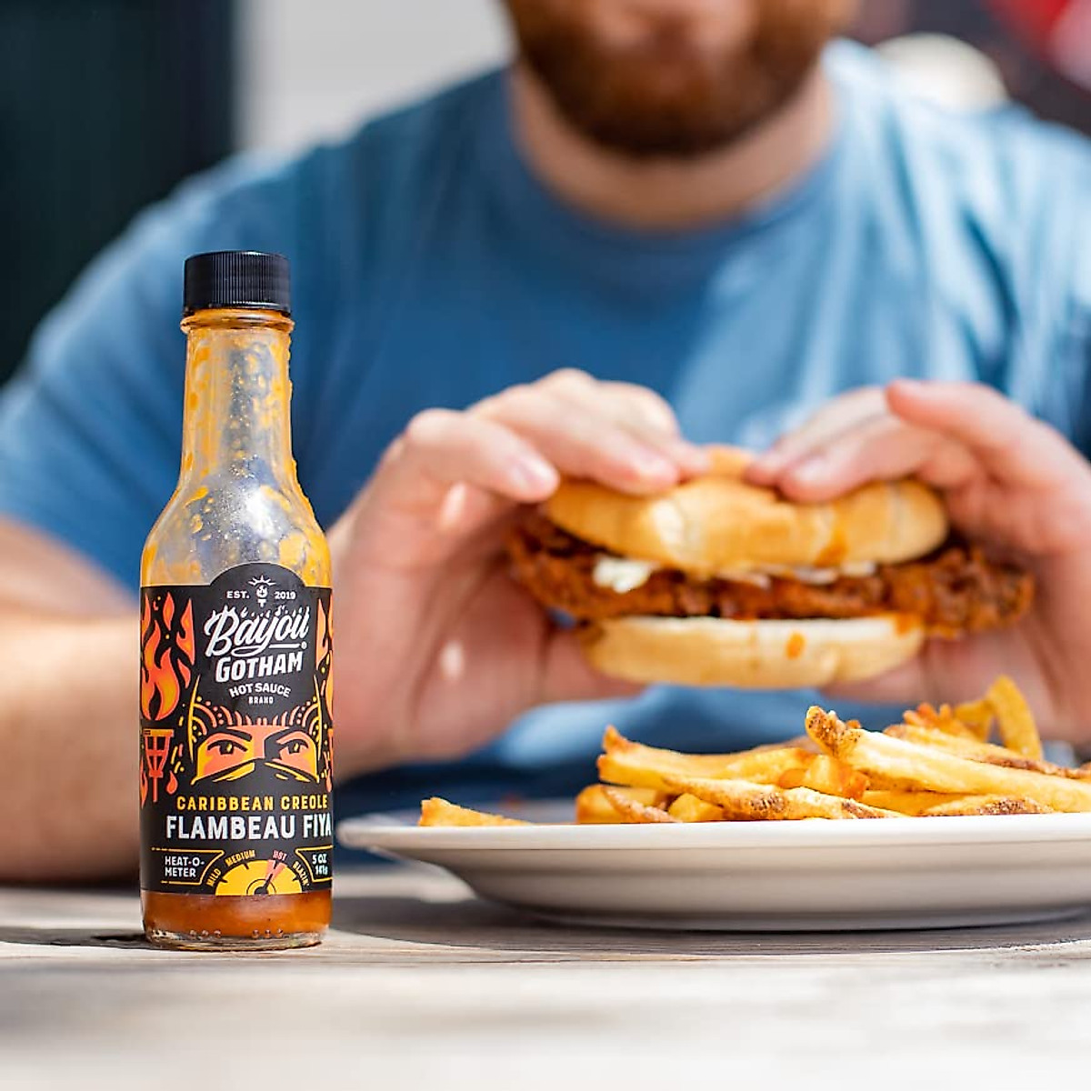 Bayou Gotham Hot Sauce - FLAMBEAU FIYA Caribbean Creole - Scotch Bonnet, Guava, Ginger, Caribbean Spices Condiment - All Natural, Vegan, Gluten Free, Low Sodium, Small Batch, Award Winning Craft Hot Sauce - 5oz