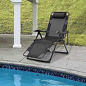 Folding Zero-Gravity Chair Outdoor Camping Cot Adjustable Recliner Lounge Chaise Black