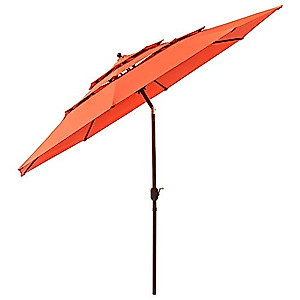 Yescom 11ft 3 Tier UV70+ Push Tilt Patio Umbrella Crank Handle Outdoor Yard House Pool Garden Deck Table Orange