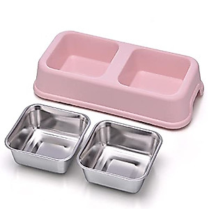 FUUIE Bowls for Food and Water Anti-Skid and Drop-Resistant Dog Bowl Stainless Steel Pet Double Bowl (Color : Blue)