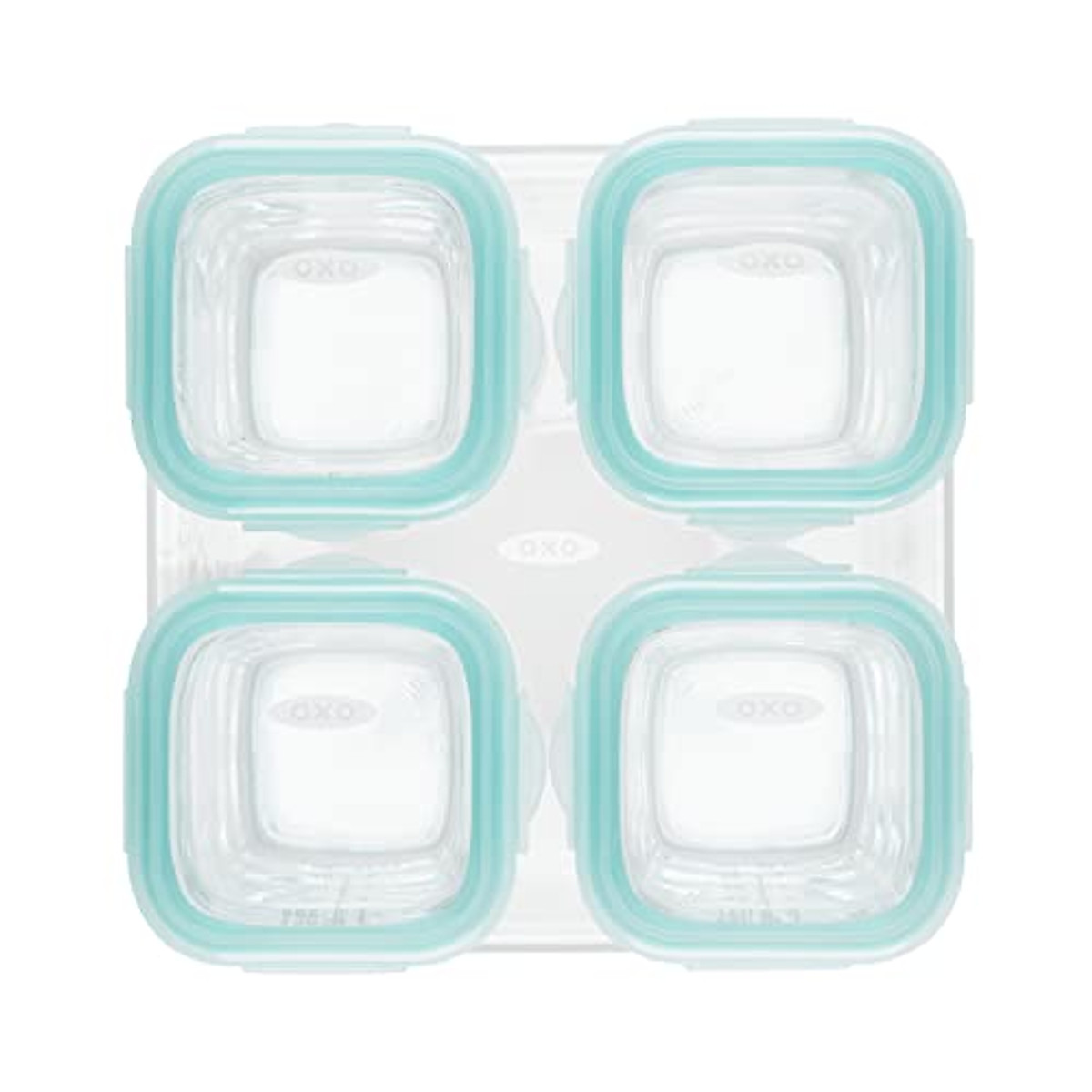 OXO Tot Glass Baby Blocks Food Storage Containers, Teal, 4 oz