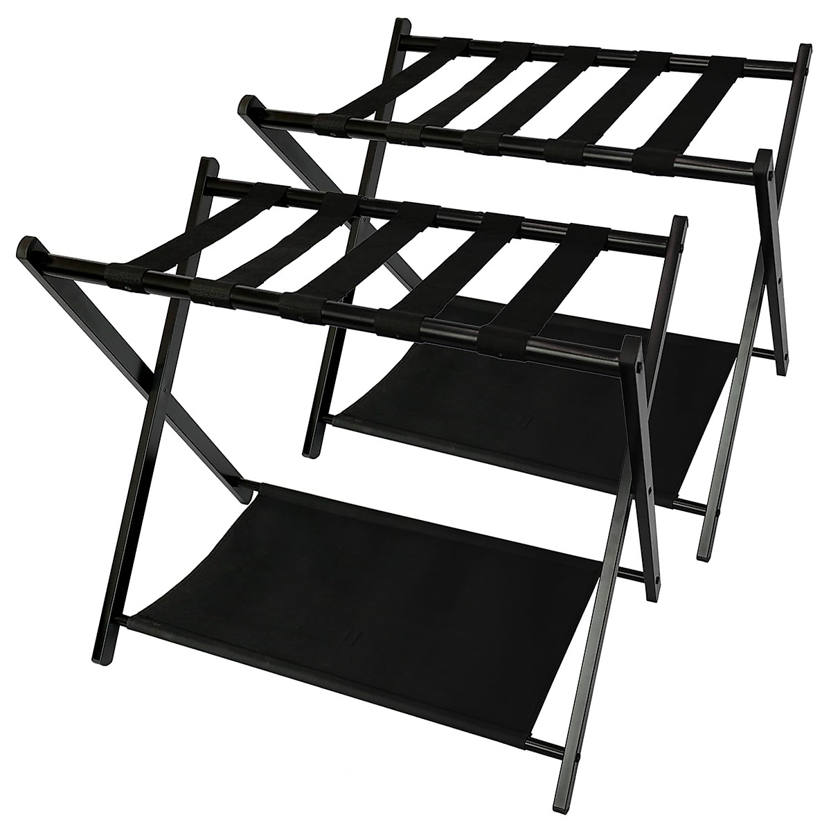 Yuihochic Luggage Rack, Pack of 2, Suitcase Stand with Fabric Storage Shelf ,for Guest Room,Bedroom,Hotel, Foldable Painted Steel Frame (Package Quantity 2)