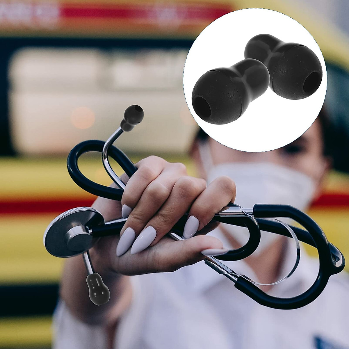 Black Ear Tips Replacement Earpiece Soft Ear End Earbuds for Hospital Clinic Doctor Students 10pcs