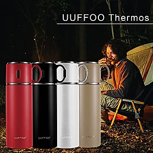 Stainless Steel Bottle Coffee Cup with Handle Vacuum Insulated, BPA Free Leak-proof Mug, Hot & Cold Up to 12 Hours for Work, Outdoor, Biking, Backpack, Camping, Office or Car (Black)