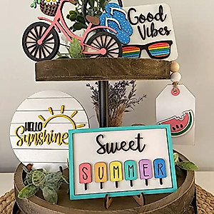 Summer Tier Tray Decor Summer Decor Summer Time Hello Summer Hierarchical Tray Decorative Set Summer Chevron Board Logo Rural Farmhouse Decorative Decorations Signs