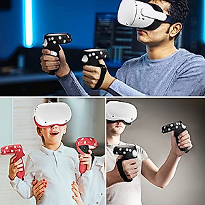 FINPAC Protective Cover Sleeve for Quest 2 Gaming VR Headset, Silicone Sweatproof Face Cover + Lens Cap + Touch Controller Grip Cover Bundle for Virtual Reality Accessories (Red)