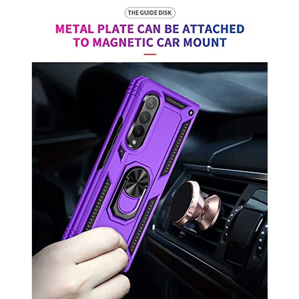 SunStory Galaxy Z Fold 3 Case, Military Grade Purple Bumper with Magnetic Kickstand, Shock-Absorbent for Samsung Z Fold 3 5G 2021