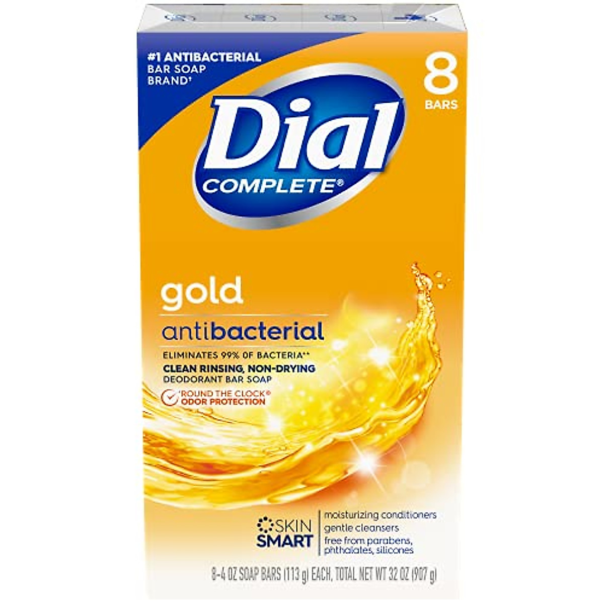 Dial Antibacterial Deodorant Bar Soap, Advanced Clean, Gold, 4 Oz, 32 Bars