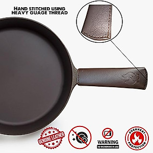 Leather Cast Iron Skillet Pan Handle Cover (Standard 4.5) Thick Leather Heat Resistant Leather Handle Holder for Cast Iron Skillets & Pans (Handmade)