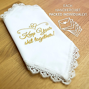 SAY HO UM Fun Wedding Handkerchiefs | Set of 6 | Keep Your Sht Together Gold