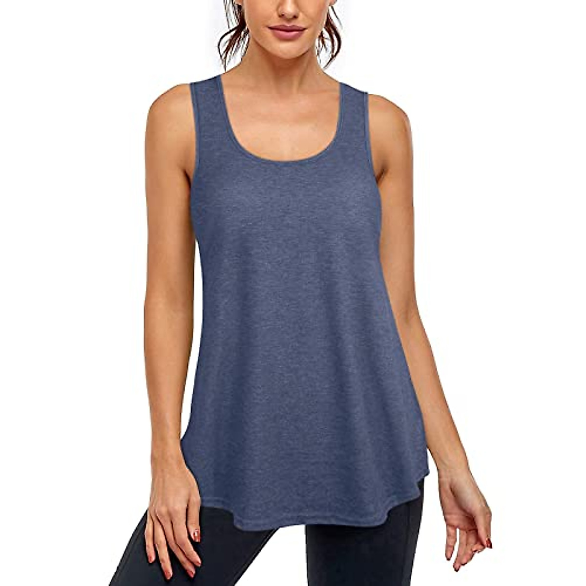 Cyanstyle Round Neck Workout Tank Tops for Women Casual Sleeveless Shirts Loose Fit Navy Blue Small