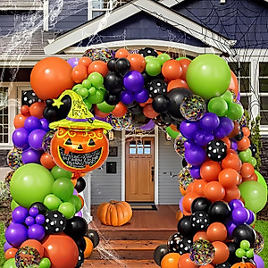 Halloween Balloon Arch Garland Kit,Halloween Balloons with Black Orange Green Purple Confetti Balloon Arch Kit with Pumpkin Balloons for Halloween Party Decoration……