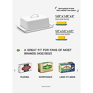 Sweese 318.101 Butter Dish with Lid, Butter Keeper with Handle - TBSP Markings, for Kerrygold, East and West Coast Butter, White