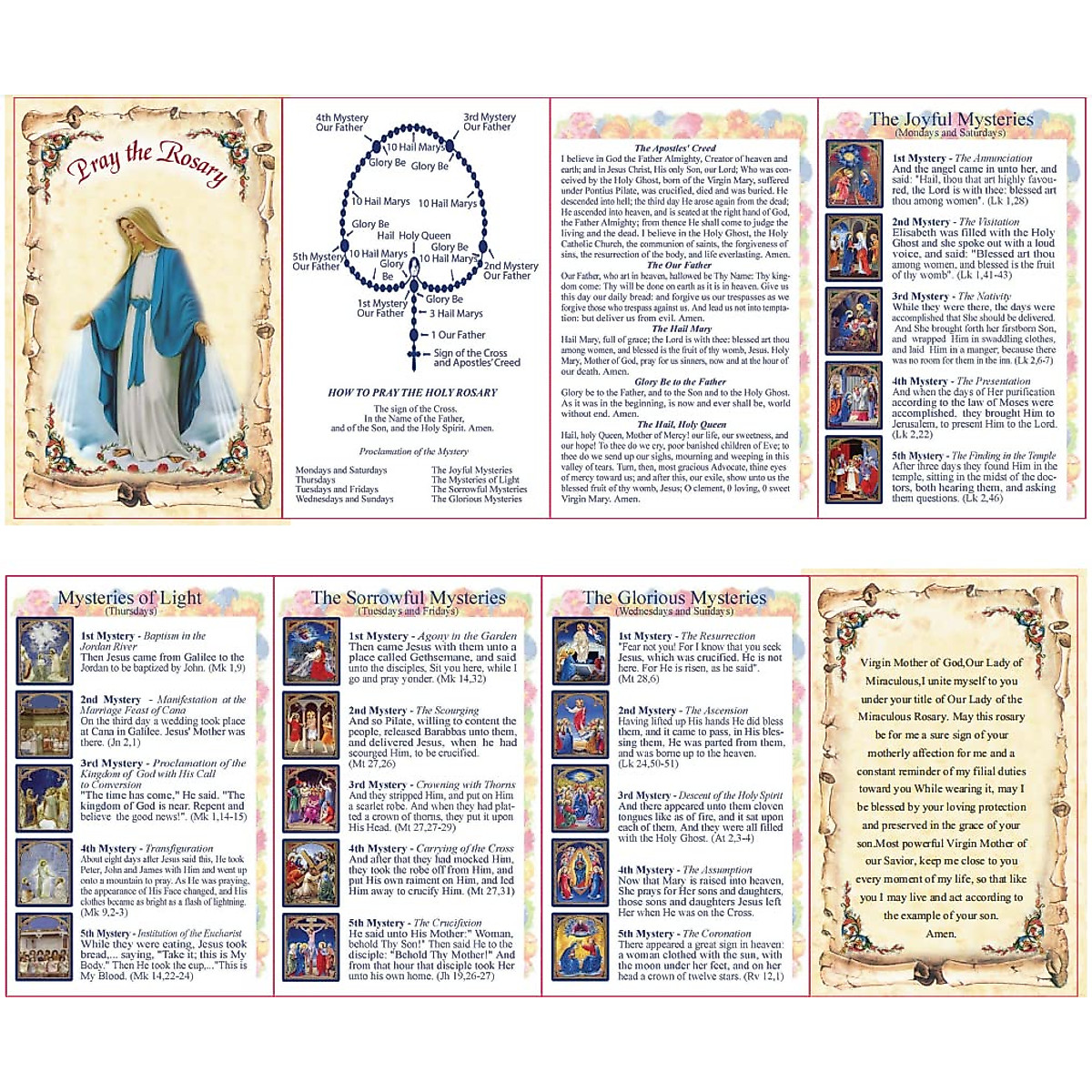 HanlinCC Glass Pearl Beads with Miraculous Epoxy Heart Metal Beads Rosary Necklace pack in Velvet Gift Bag with Rosary Pray Card (White)