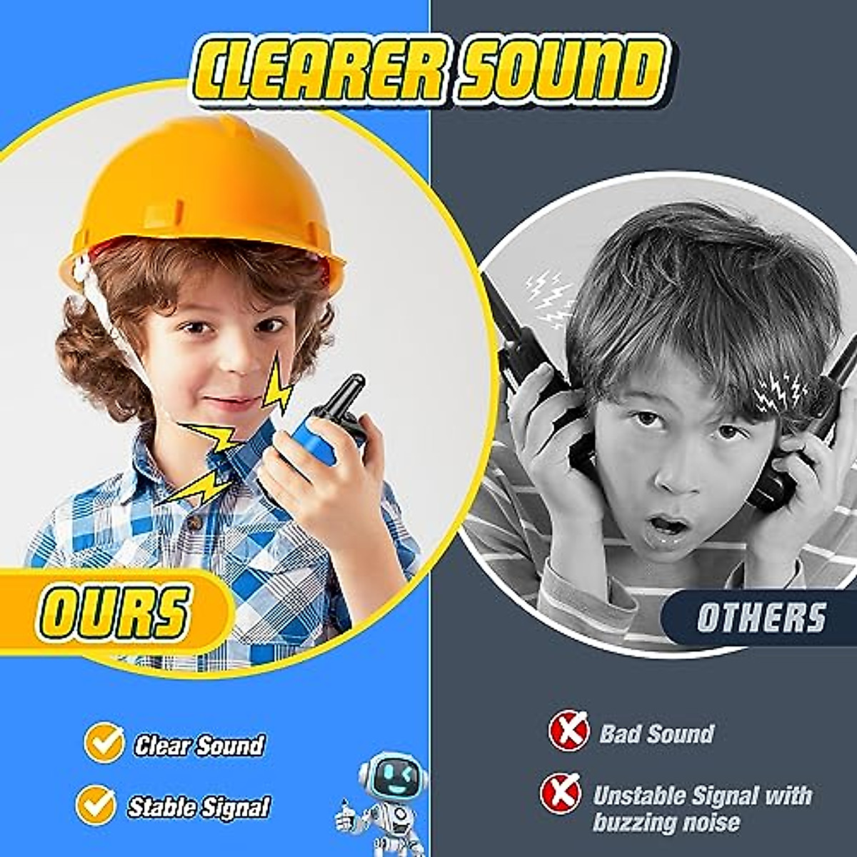 Kids Walkie Talkies Toys for Boys: comedyfun Mini Robots Walkies Talkies 2 Pack Christmas Birthday Gifts for 3 4 5 6 Year Old Boys Toys for 3 4 5 6-8 Year Old Boy Camping Hiking Outdoor Games