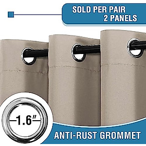 H.VERSAILTEX 100% Blackout Curtains for Bedroom Thermal Insulated Blackout Curtains 84 inch Length Heat and Full Light Blocking Curtains for Living Room with Black Liner 2 Panels Set, Natural Sand