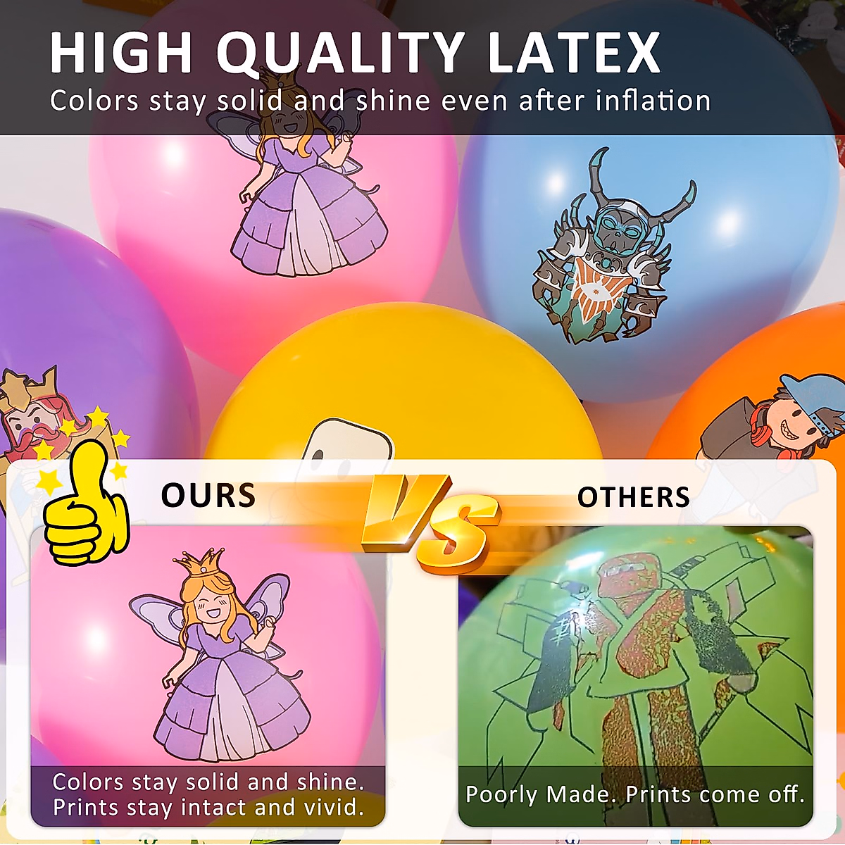 48pcs Game Theme 12in Latex Balloons, Video Game Theme Birthday Party Supplies Decorations for Boys Girls Teens Kids, 8 Unique Avatar Designs, Kauai Sun™