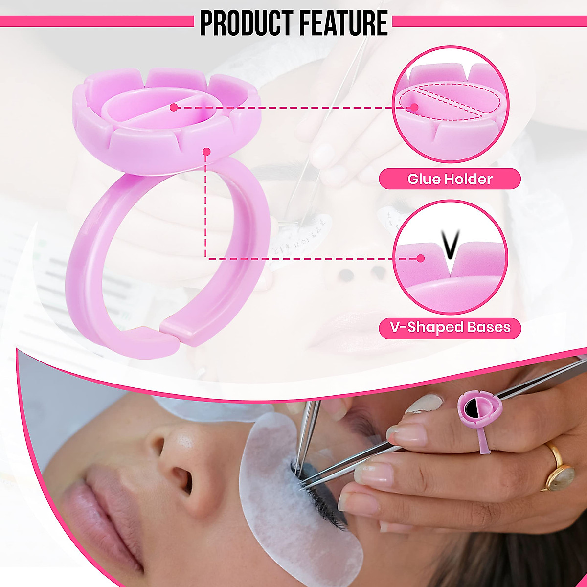 KB ESSENTIALS 200pcs Glue Rings for Eyelash Extensions - Lash Extension Ring Holder Cup Professional Tech Supplies – Adjustable, Disposable & Flower Nail Art, Tattoo Makeup