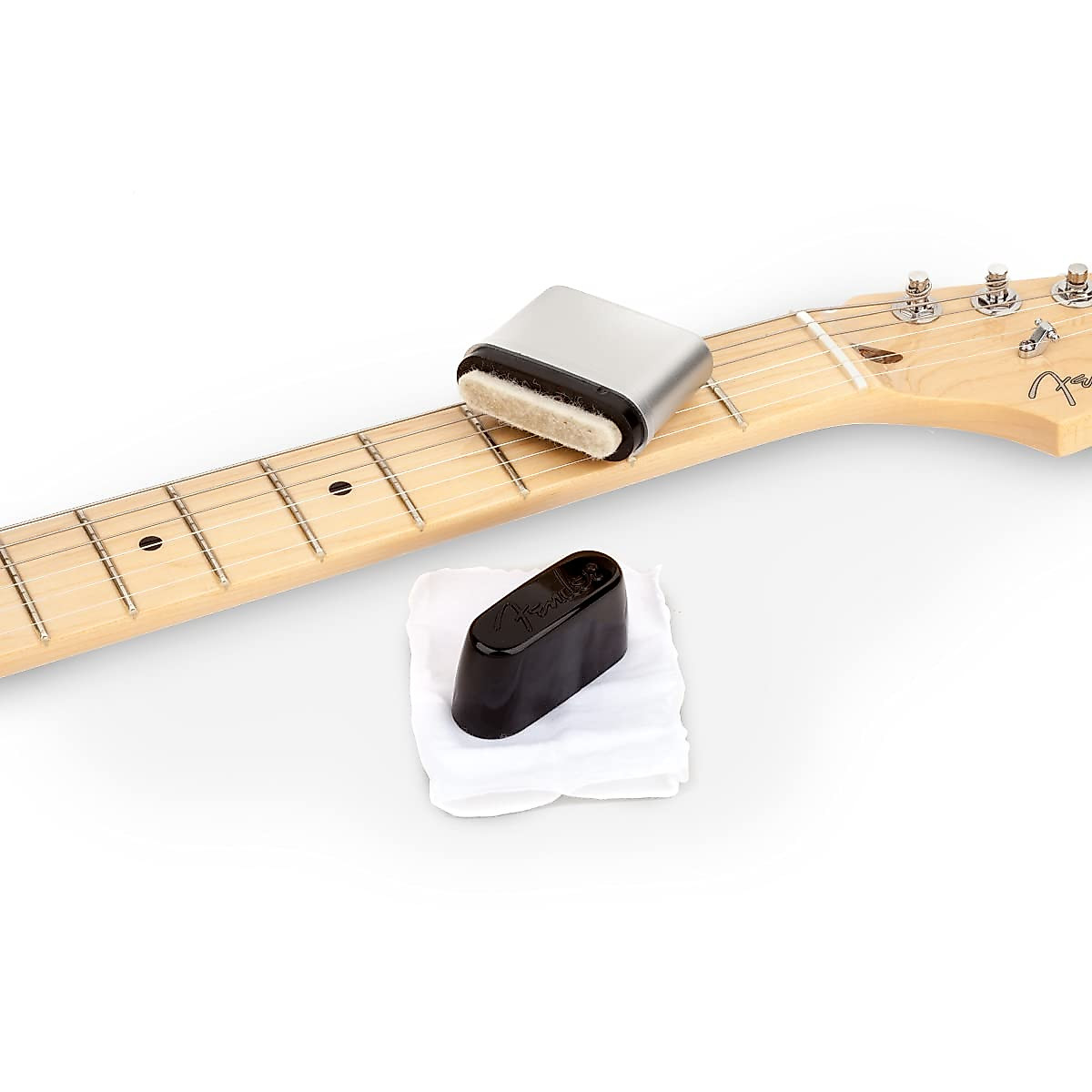 Fender Guitar Super Care Kit Bundle with Speed Stick String Cleaner, Custom Shop Deluxe Guitar Care System 4 Pack, Super-Soft Dual-Sided Microfiber Cloth, and Fender Factory Microfiber Cloth