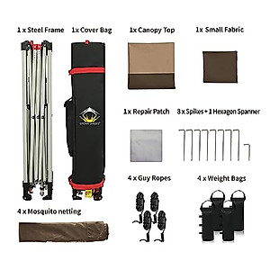 CROWN SHADES 13X13 Outdoor Pop Up Gazebo Base 10X10 Patio Gazebos Patented Center Lock Quick Setup Newly Designed Storage Bag Instant Canopy Tent with Mosquito Nettings (13x13, Beige & Coffee)