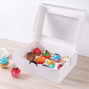 [15-Packs] White Cupcake Boxes 12 Holders Standard Cupcakes, Cupcake Containers Carrie Holders for Cookies, Muffins and Pastries13.8 x 9.5 x 4inch with Inserts and PVC Windows