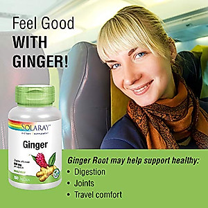 SOLARAY Ginger Root 1100mg | Healthy Digestion, Joints and Motion & Stomach Discomfort Support | Whole Root | Non-GMO & Vegan | 180 VegCaps