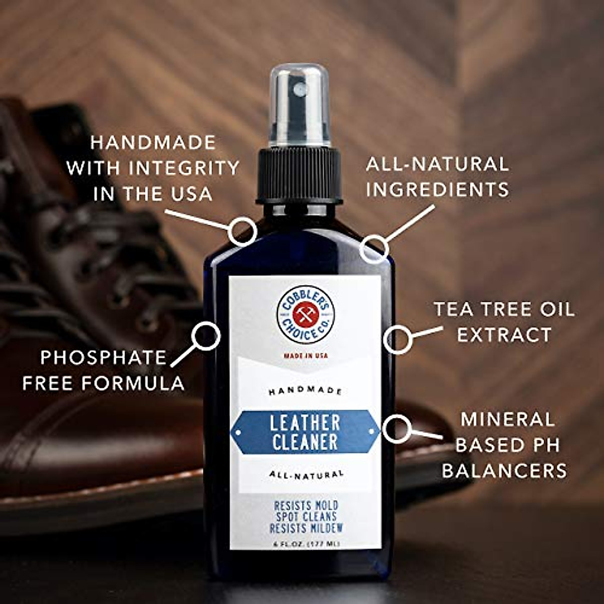 Cobbler's Choice Co. Finest Quality Leather Cleaner 100% Natural - Designed to Fight Fresh Stains, Dirt, & Build-Up - Easy Spray Application