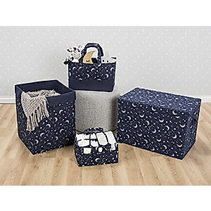 Sammy & Lou Constellation Felt Toy Box; Navy, White; Collapsible; Two Handles; Hinged Lid; 22 in x 14.5 in x 15 in