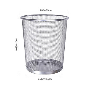 Generic Metal Meshround Garbage Can,Trash Can Mesh Round Open Top Wastebasket,Wire Mesh Desk Trash Can, for Home and Office Workspace (Silver)