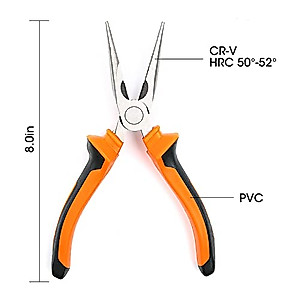 BOENFU Needle Nose Pliers 8-inches Heavy Duty Craft Wire Cutter Electrical Pliers Long Nose Pliers for Wire Wrapping, Crafts, Jewelry Making, Orange