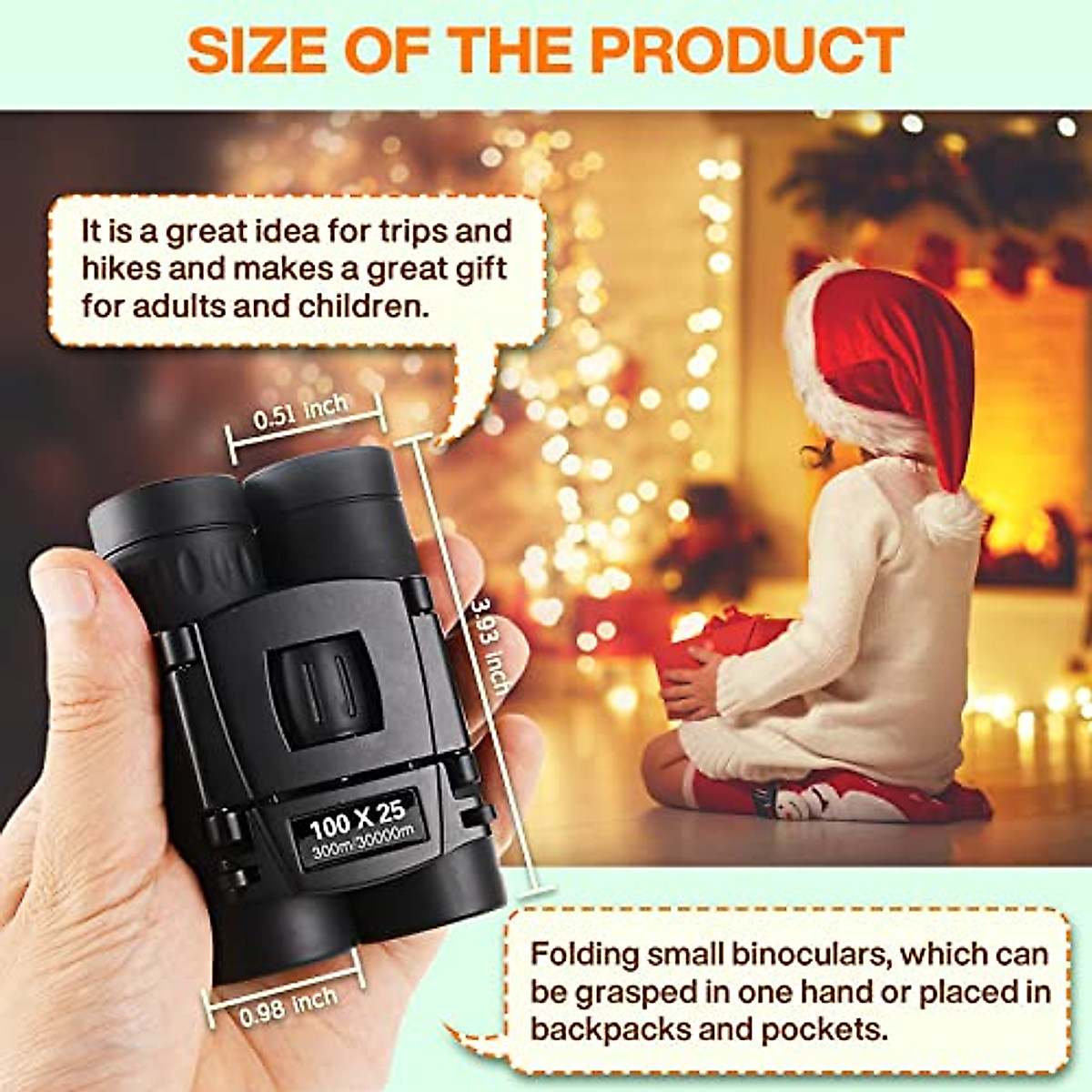 100x25 High Power Compact Binoculars with Clear Low Light Vision, Large Eyepiece Waterproof Binocular for Adults Kids, Easy Focus Bird Watching, Outdoor, Hunting, Travel