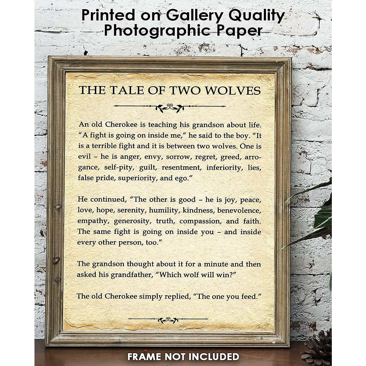 Motivational Wall Art Office Decor for Men & Women: "The Tale of Two Wolves" Literary 8x10 Inspirational, Motivational Poster & Positive Affirmations Wall Decor for Kids