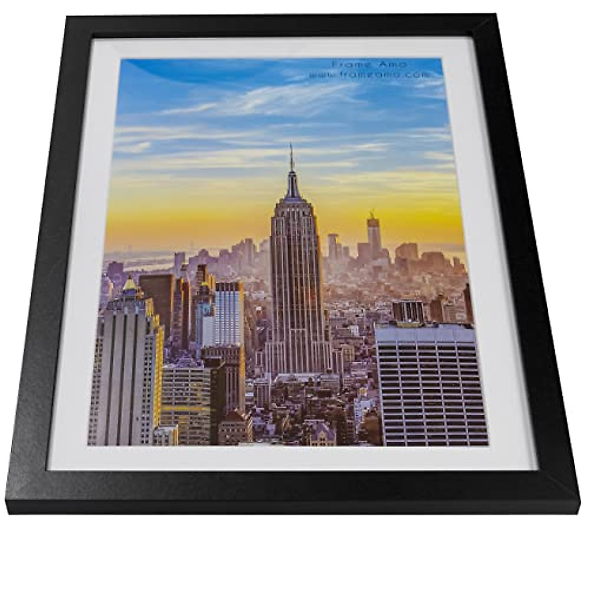 Frame Amo 13x19 Black Picture Frame, White Mat with 10.5x16.5 opening for 11x17 Image, 1 Inch Border, Acrylic Front