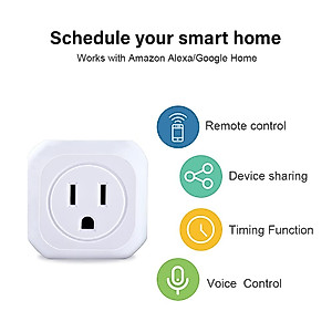 Mini Smart Plugs That Work with Alexa and Google Home, MONGERY WiFi Outlet Socket with Remote Control & Timer Function, No Hub Required, 2.4G WiFi (2 Pack)