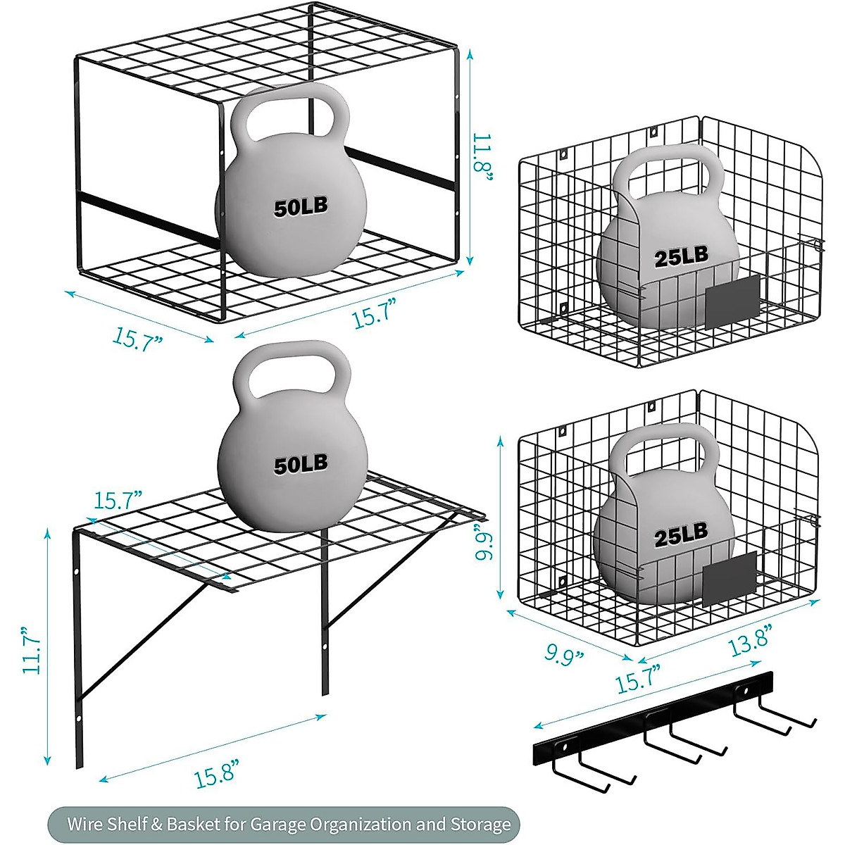 Niovrooro Garage Shelving Wall Mounted With Wire Baskets and Hooks,Basement Hanging Storage And Organizers,Heavy Duty Organization Shelves,Wall Storage Rack