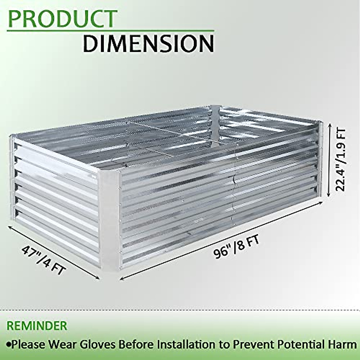 FORTUNO 8x4x1.9 FT Galvanized Raised Garden Bed Box 96"x47"x22.4" -Large Metal Outdoor Flower Bed Steel Patio Ground Planter for Planting Vegetables and Herbs, Silver
