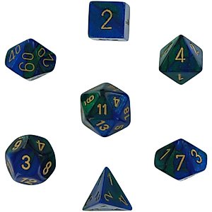 Chessex Polyhedral 7-Die Gemini Dice Set: Blue & Green with Gold CHX26436