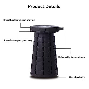 HS168 Upgraded Retractable Folding Stool, Collapsible Portable Stool with Seat Cushion & Nylon Bag, Camping Retractable Foldable Stool with Adjustable Height Telescopic Stool