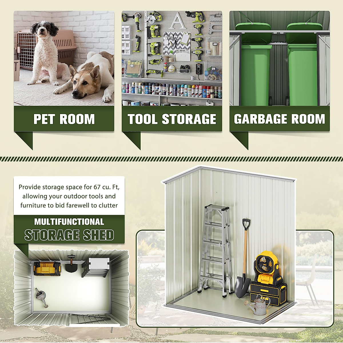 Rankok 5ft x 3ft Outdoor Storage Shed Metal Shed House with Sloping Roof Tool Shed for Courtyard or Garden Storage of Equipment, Supplies, Toys (White)