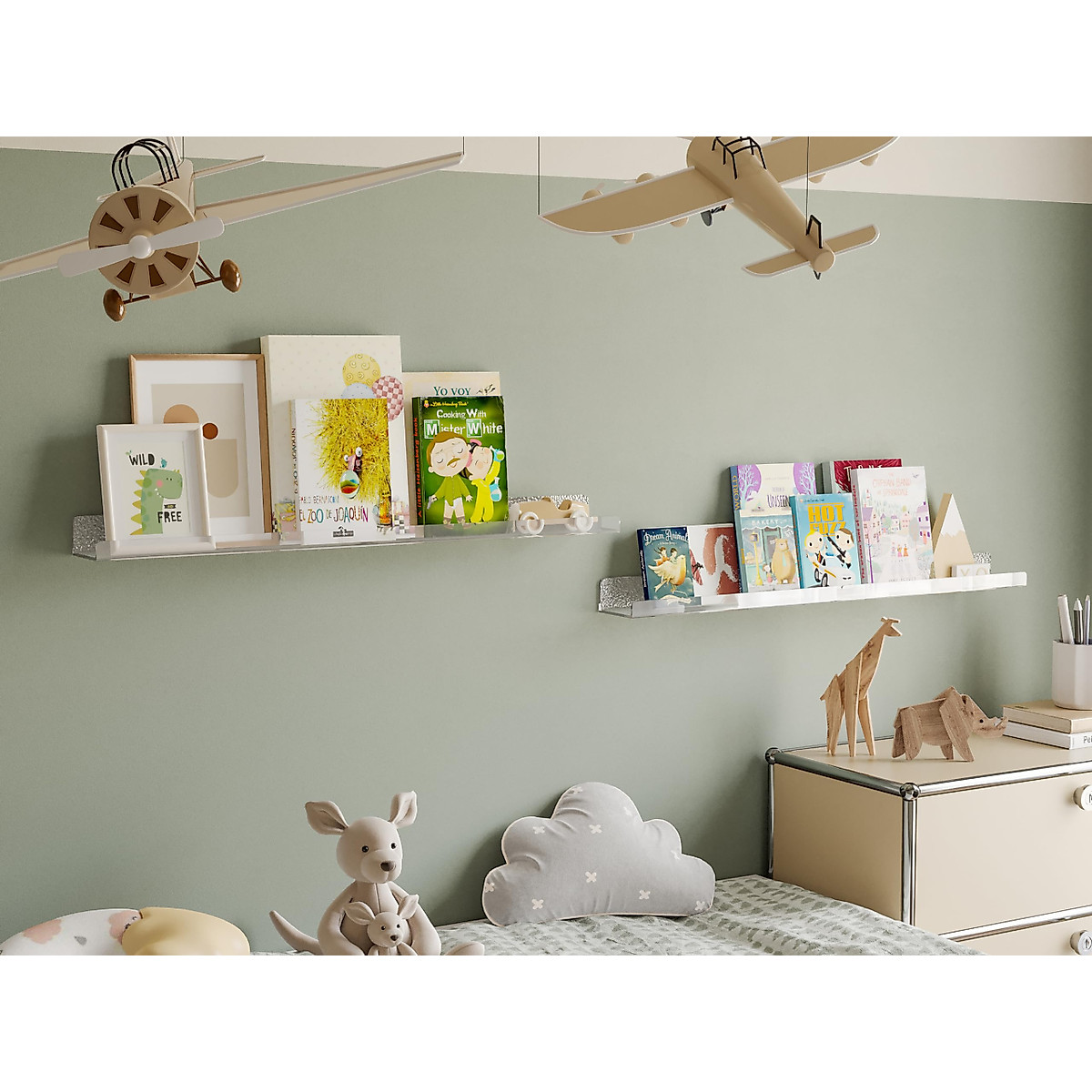 Fixwal Clear Acrylic Shelves, Set of 4, 15 Inch Floating Wall Mounted Shelves, Stone Pattern, Display Case, Floating Bookshelf, Wall Decor for Bathroom Storage