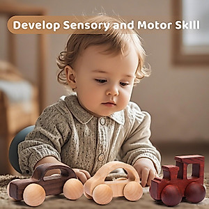 3PCS Wooden Baby Toys,Baby Grasping Toys Push Car Toys Montessori Toys Wooden Toy Vehicles,#1