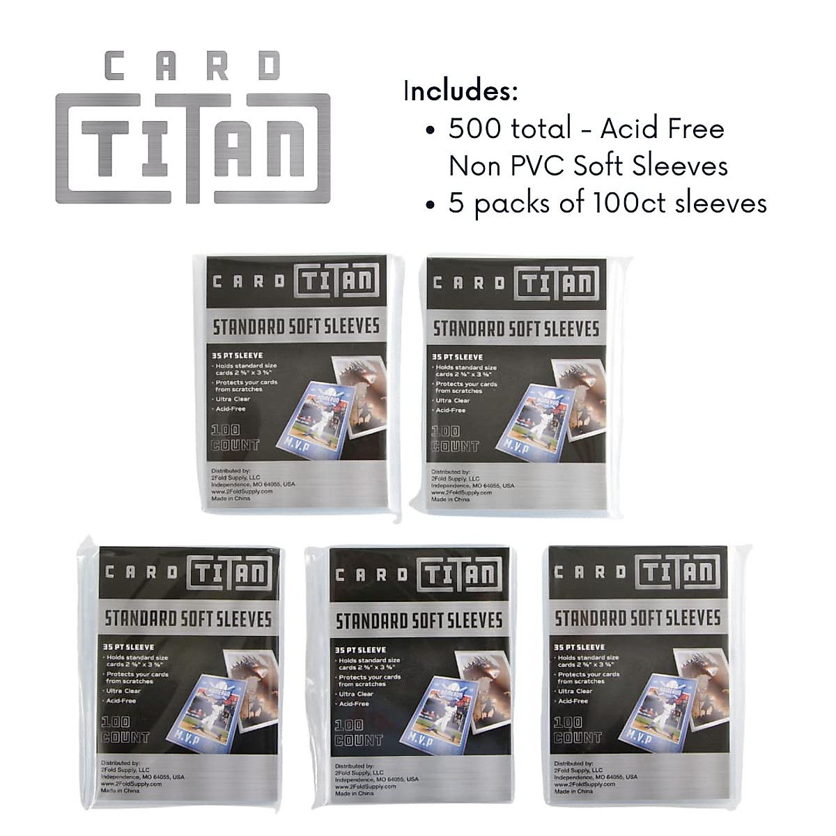 CARD TITAN PRO Premium Standard Soft Sleeves Pack of 500 - Premium Quality Ultra Clear Acid Free Penny Sleeves for Trading Cards - Card Sleeves Fit 2 5/8" x 3 5/8" Standard 35pt Trading Cards