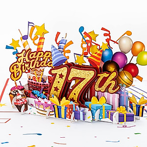 iGifts And Cards Happy 17th Red Birthday 3D Pop Up Greeting Card – Awesome 17 Birthday Card Son, Daughter, Turning Seventeen Birthday Gift Granddaughter, Grandson, Unique Fun Present, 5" X 7"