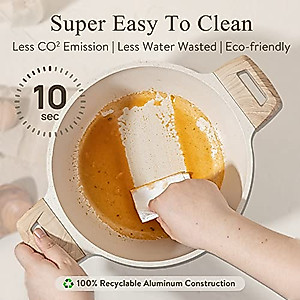 CAROTE Pots and Pans Set Nonstick, White Granite Induction Kitchen Cookware Sets, 10 Pcs Non Stick Cooking Set w/Frying Pans & Saucepans(PFOS, PFOA Free)