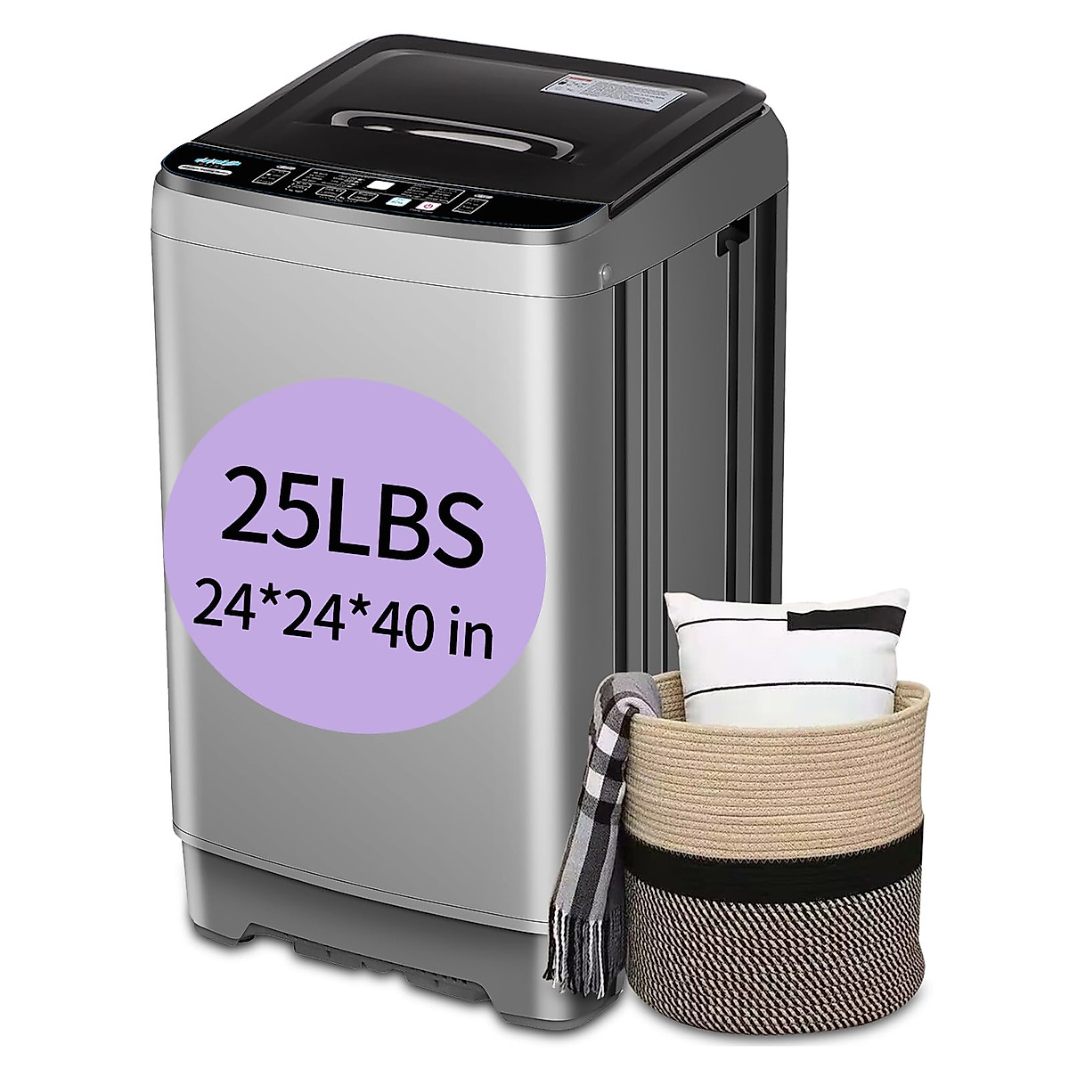 KRIB BLING Full-Automatic Washing Machine with LED Display 25 lbs Portable Washer 10 Wash Program & 8 Water Level Drain Pump Ideal for Camping, Apartment, Dorm Grey