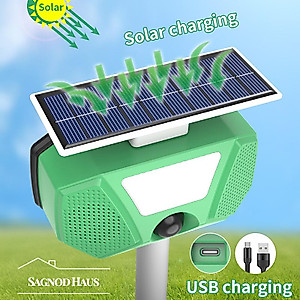 Animal Repellent UltraSonic Outdoor, Solar Power Animal Repeller, Cat/Birds/Deer/Skunk/Rat/Squirrel Deterrent Outdoor/Waterproof with 4 Modes Motion Detection Repeller for Yard,Garden,Farm,Patio.