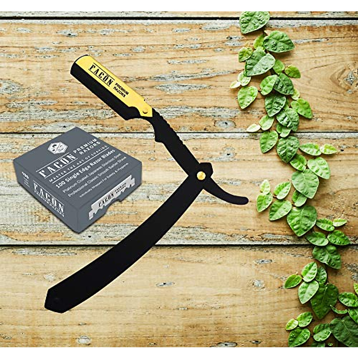 100 BLADES + Facón Professional Premium Straight Edge Barber Razor - Salon Quality Cut Throat Shavette