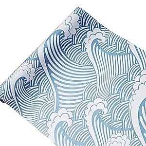 Cute Sea Waves Adhesive Shelf Liner Peel & Stick Dresser Drawer Sticker Cabinet Sticker Furniture Contact Paper, 17.7 Inch by 9.8 Feet (17.7 Inch by 9.8 Ft, Blue/White)
